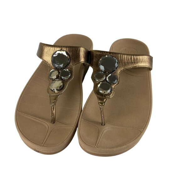 Fitflop | Shoes | Fit Flop Womens Sz 7 Gold Bronze Jeweled Gems Slide ...